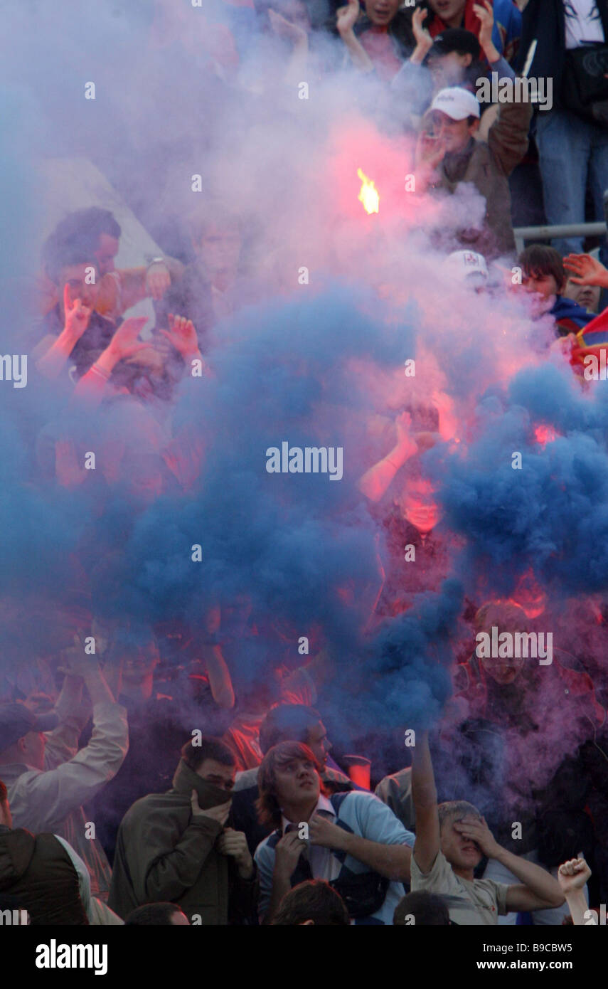 Fans of the CSKA Moscow football club at Dynamo Stadium in Moscow Stock ...