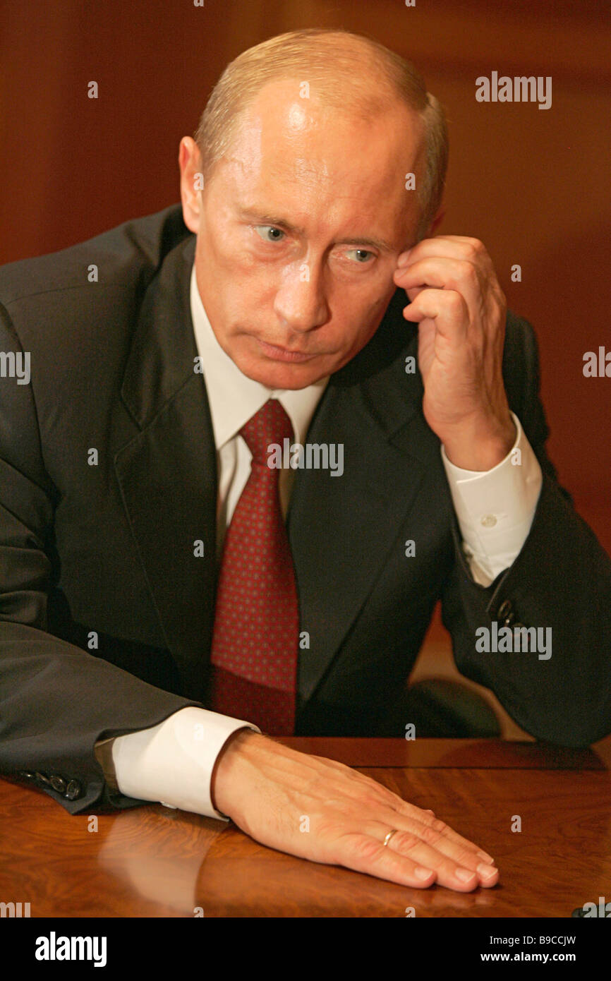 Russian President Vladimir Putin at his residence Bocharov Ruchei Stock ...