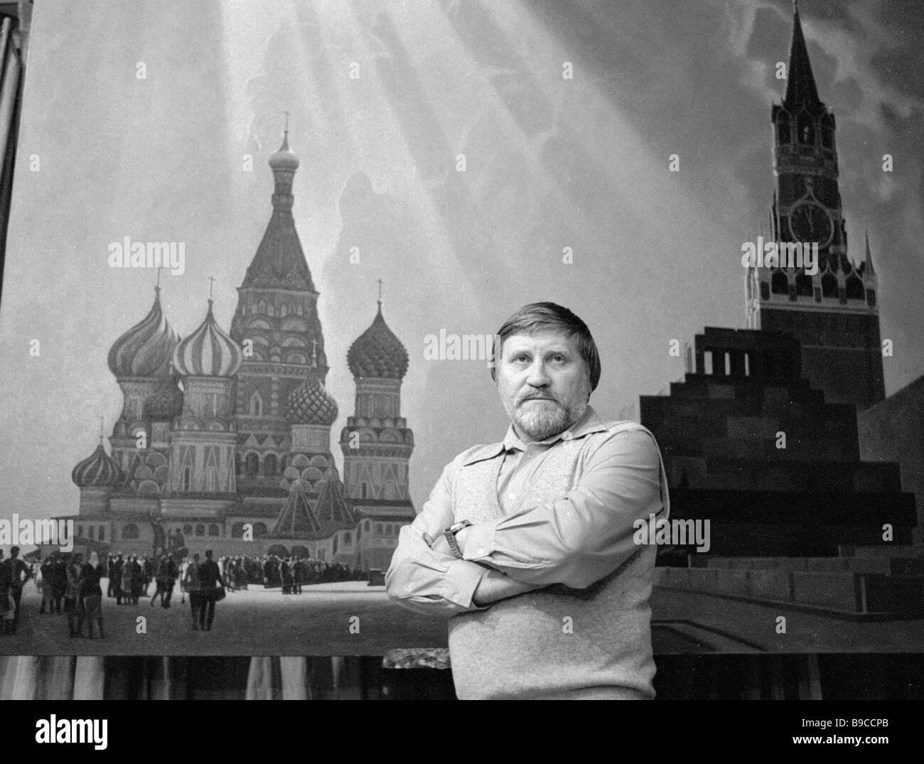 Artist Pyotr Ossovsky in front of his painting Stock Photo - Alamy