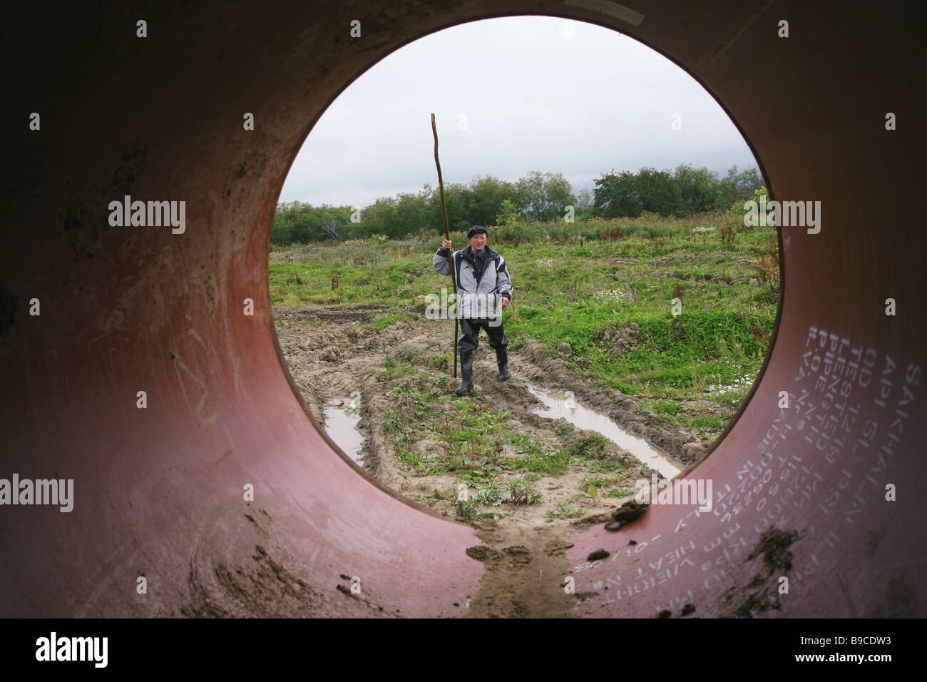 A sector of a pipeline being built under the Sakhalin II project runs ...