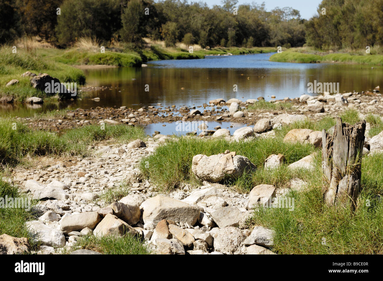 A stretch of the Avon River at Toodyay, Western Australia, after a dry ...
