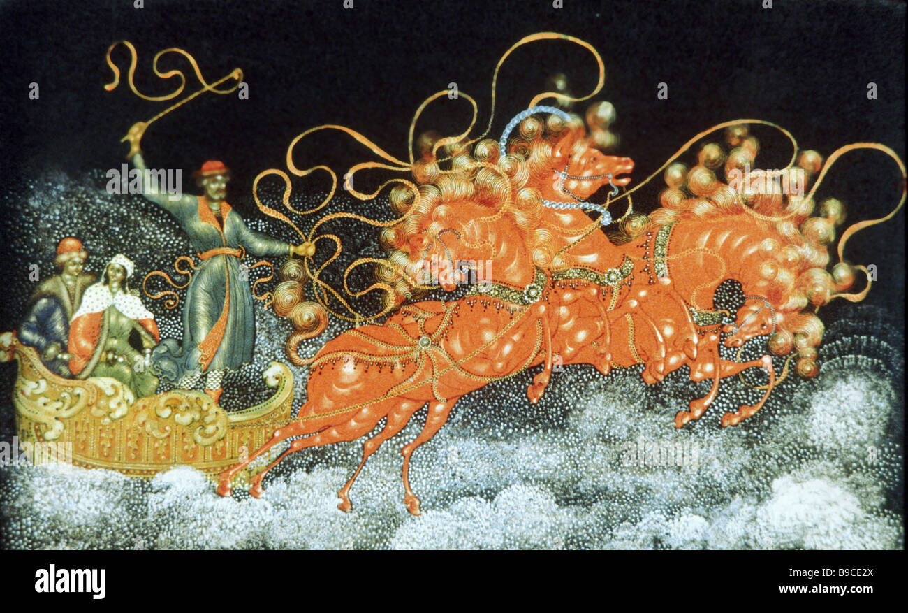 A varnished miniature on top of a Palekh box created by Ivan Golikov ...