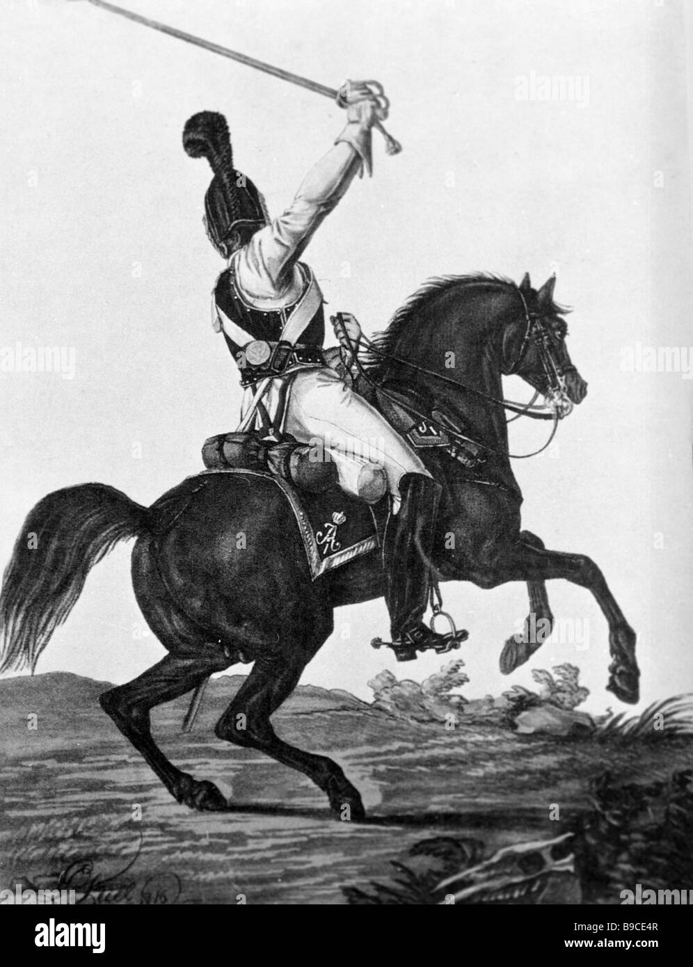 A reproduction of Lev Kil s painting The Russian Cuirassier Stock Photo ...