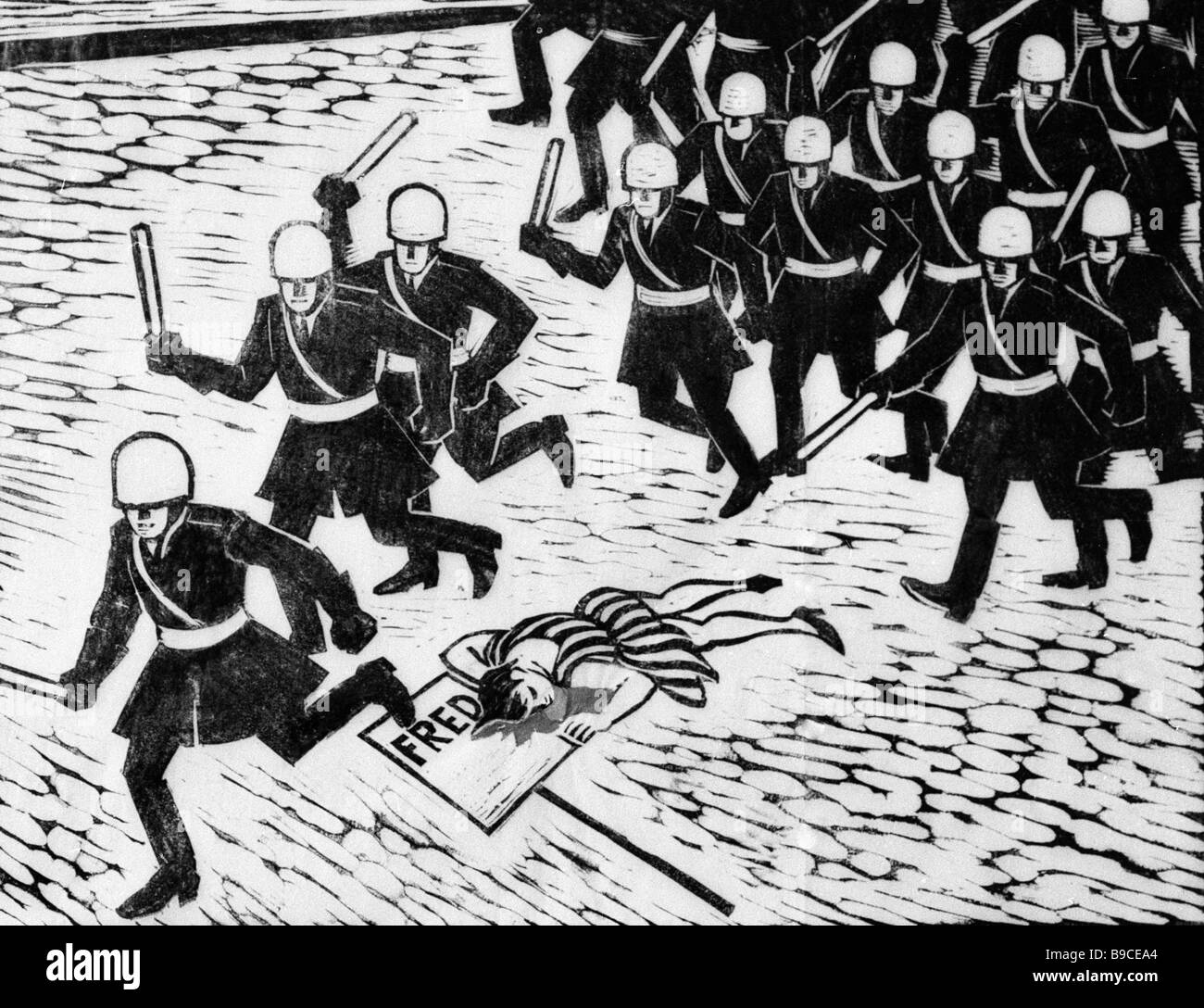 Reproduction of drawing In a Free Country by Danish artist Herluf ...