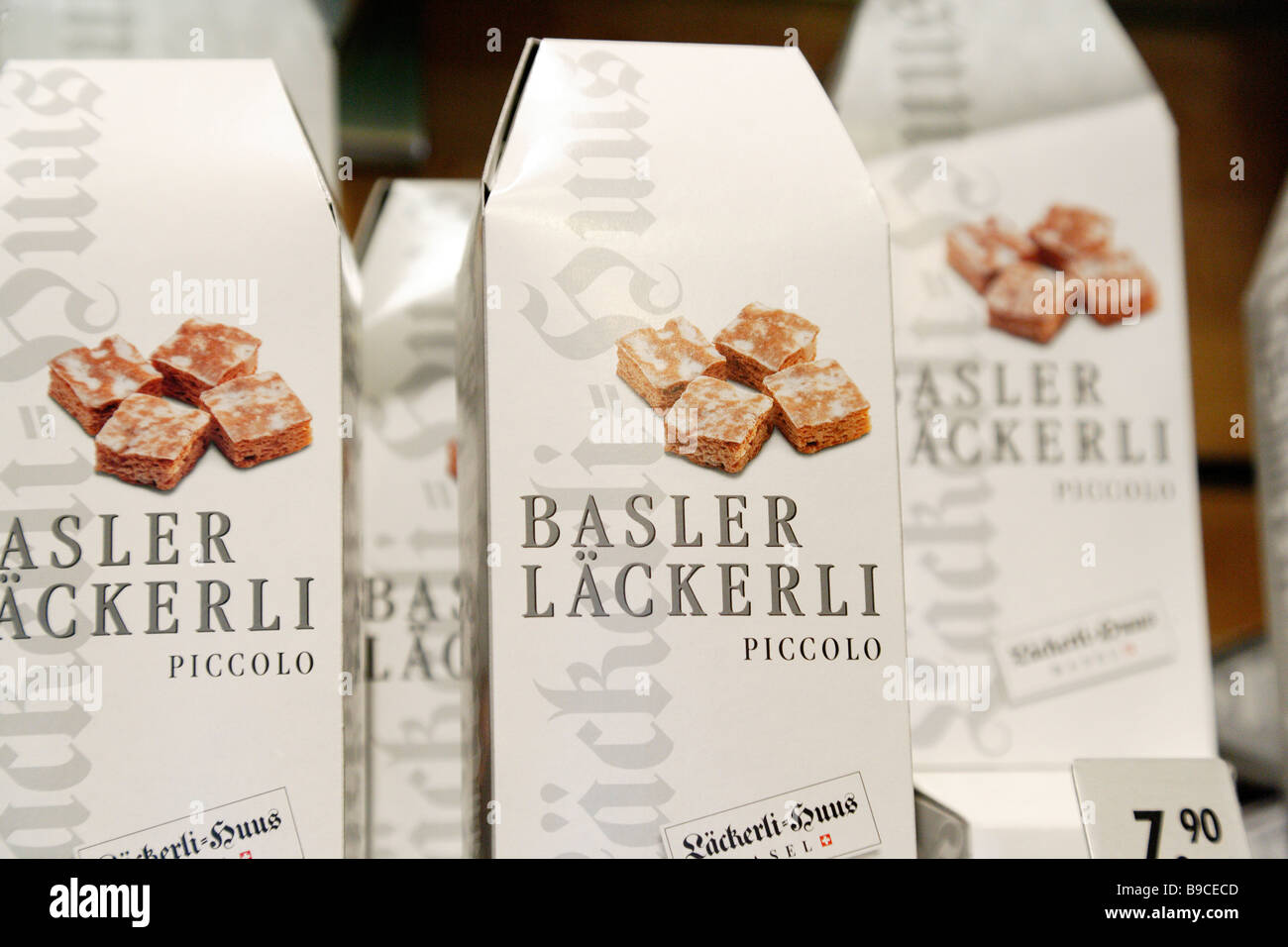 Bags with Basler Läckerli traditional gingerbread in shop window of the ...