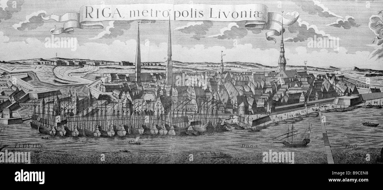 Riga townscape 18th century print Stock Photo - Alamy