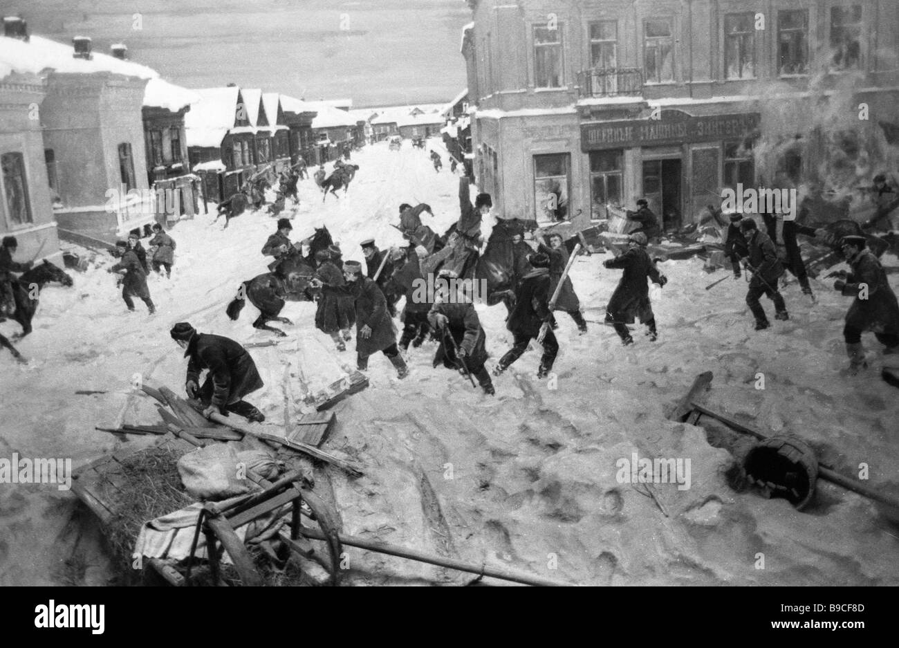 A reproduction of a fragment of the diorama showing the workers ...