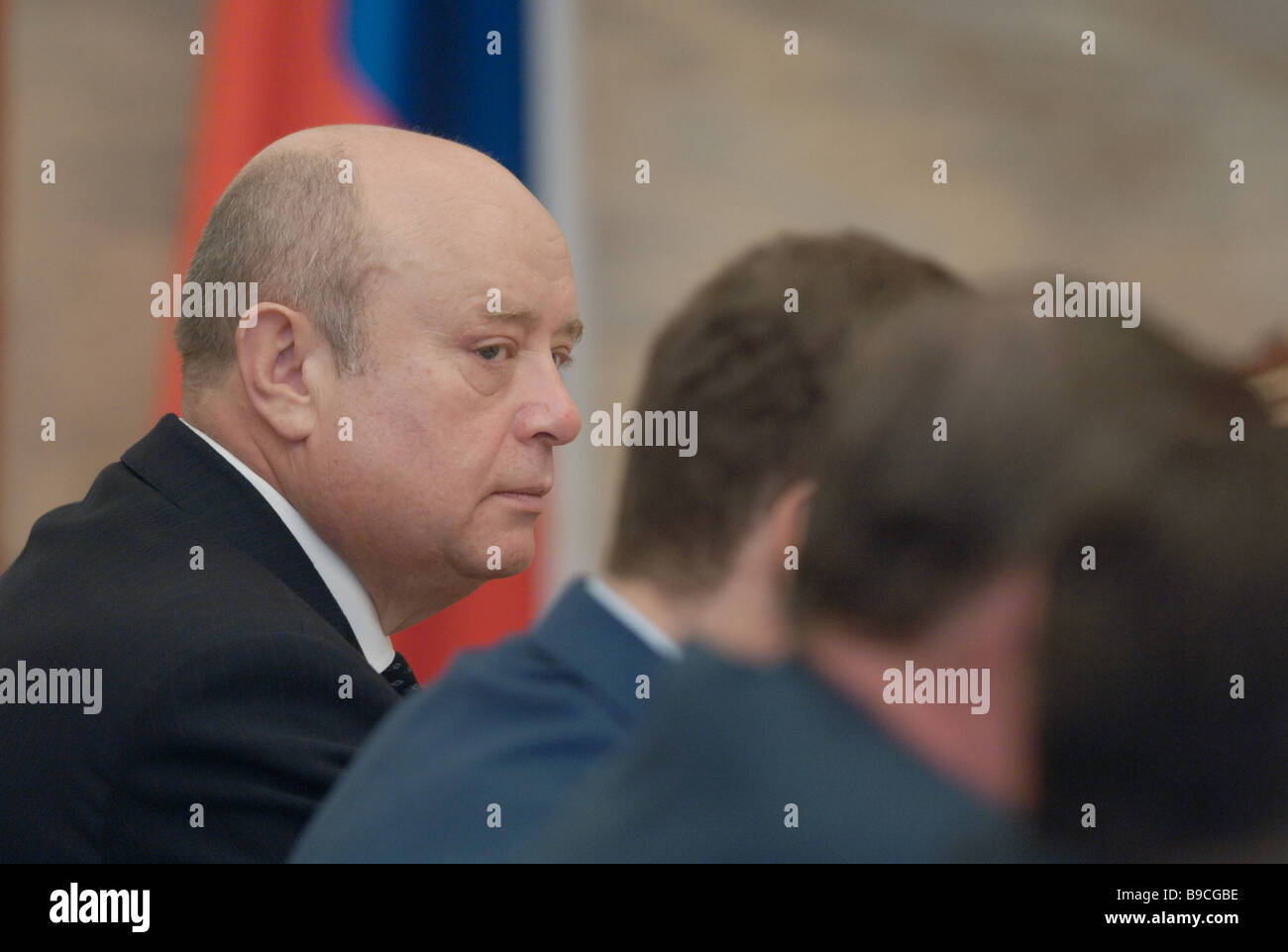Russian Prime Minister Mikhail Fradkov at a Russian government meeting ...