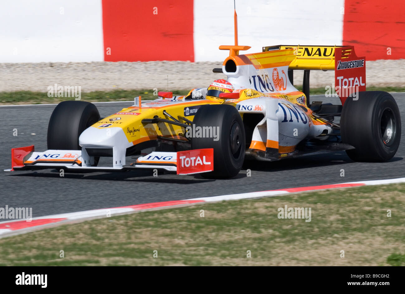 Fernando Alonso ESP in the Renault R29 racecar during Formula 1 testing ...