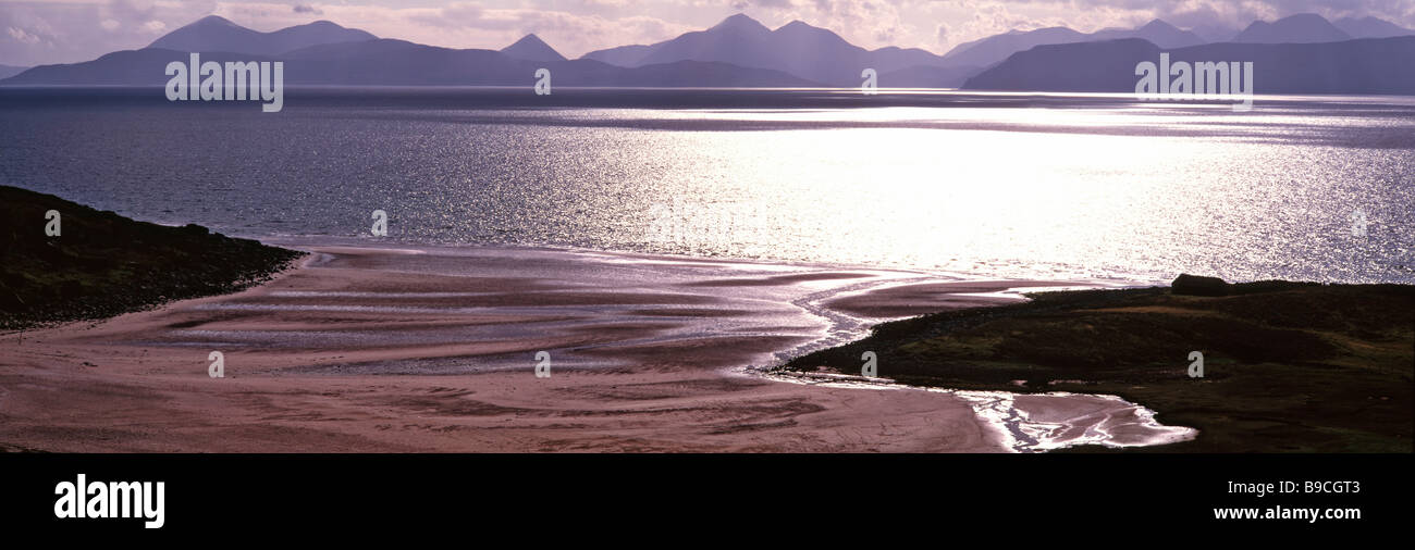 A panorama of the dramatic sunset from Applecross to the Island of Skye ...
