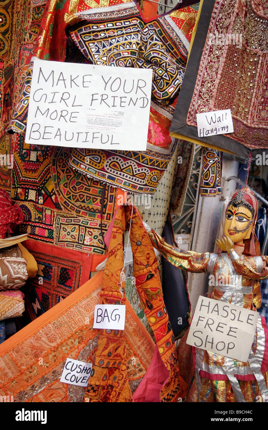 Humorous messages in a shop in Jaisalmer in Rajasthan in India Stock ...