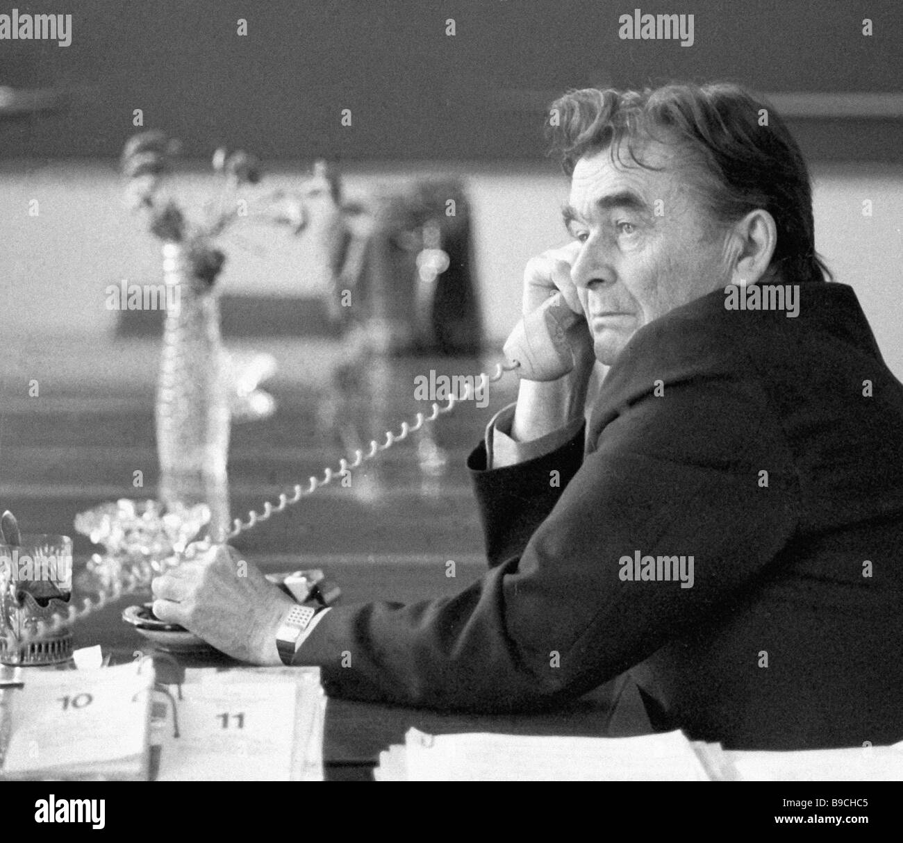 Academician Dmitry Belyaev prominent biologist has a telephone talk ...