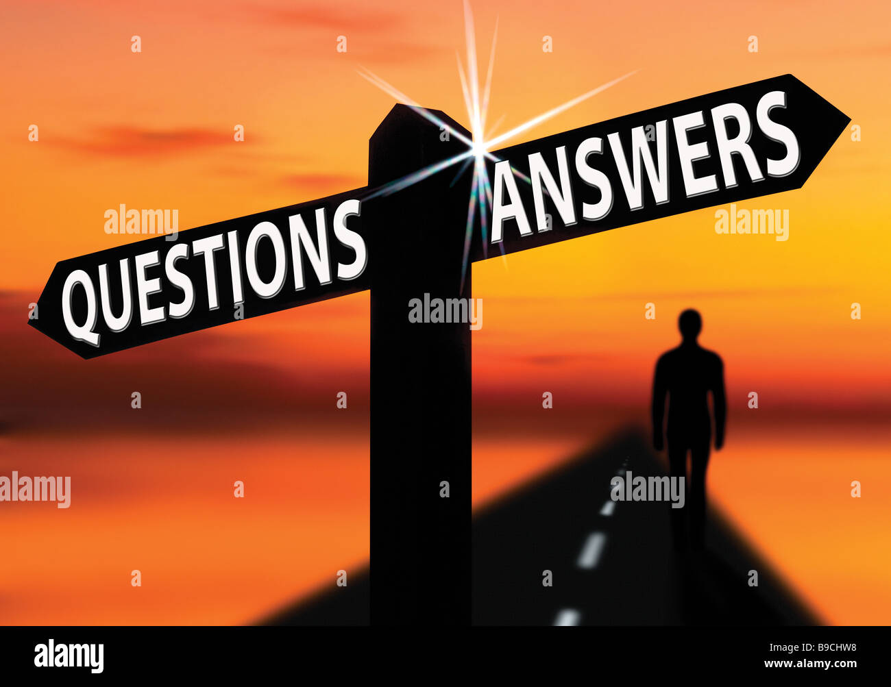 questions and answers sign with man Stock Photo - Alamy