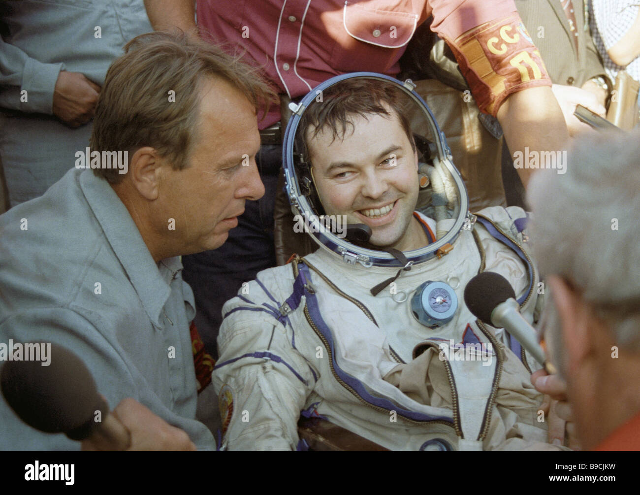 Soviet space pilot Alexander Laveikin right after landing Stock Photo ...