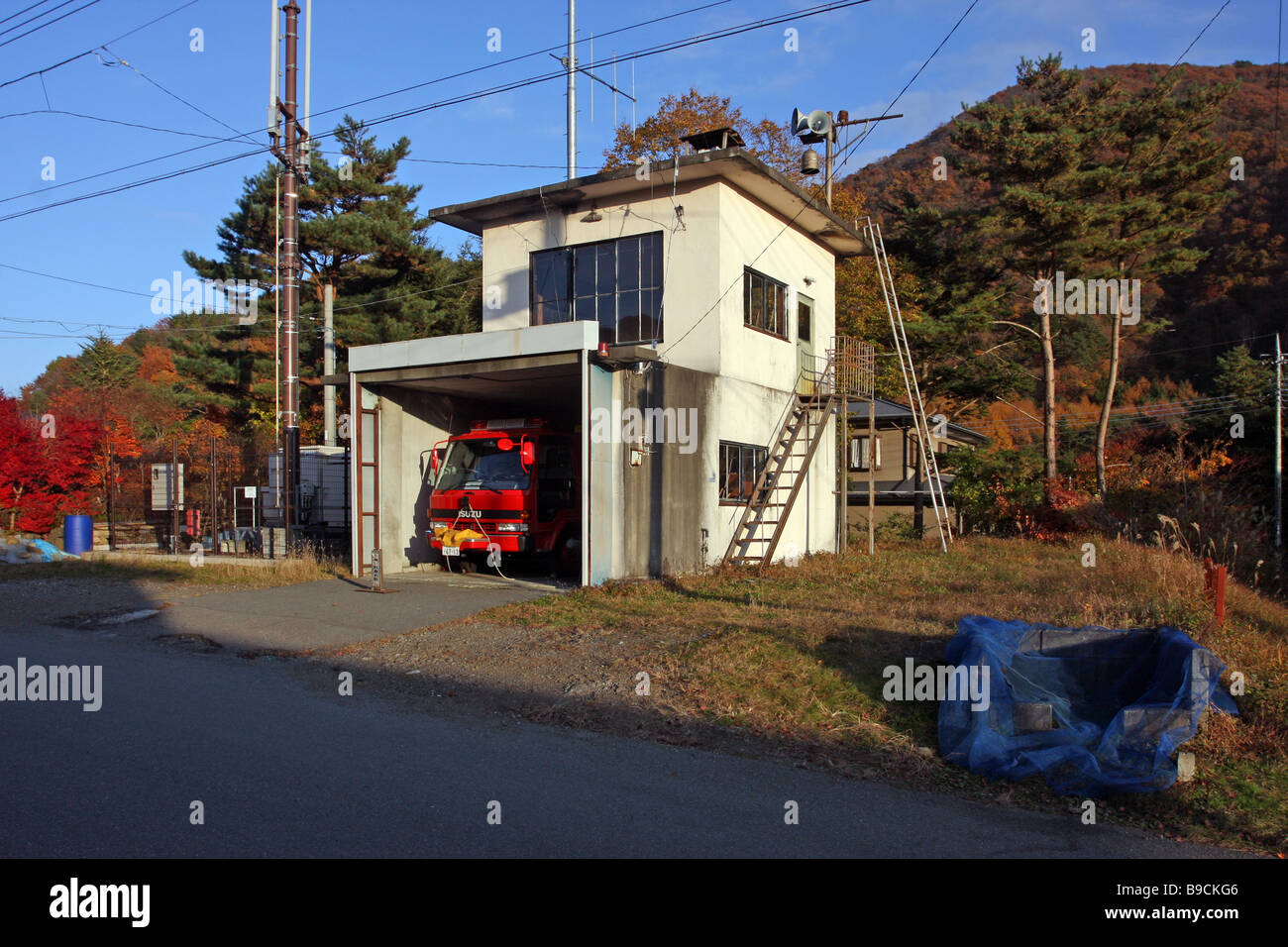 fire station by mount fuji Stock Photo - Alamy