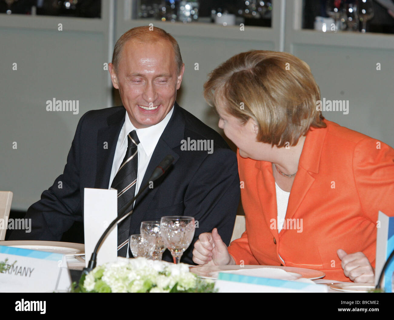 Russian President Vladimir Putin and Angela Merkel Federal Chancellor ...