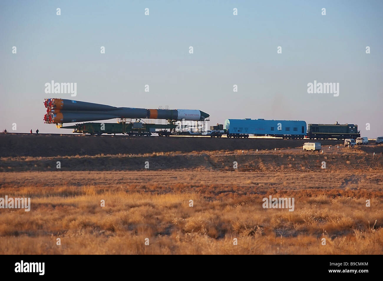 A Soyuz U launch vehicle with a Progress M 58 freighter being ...