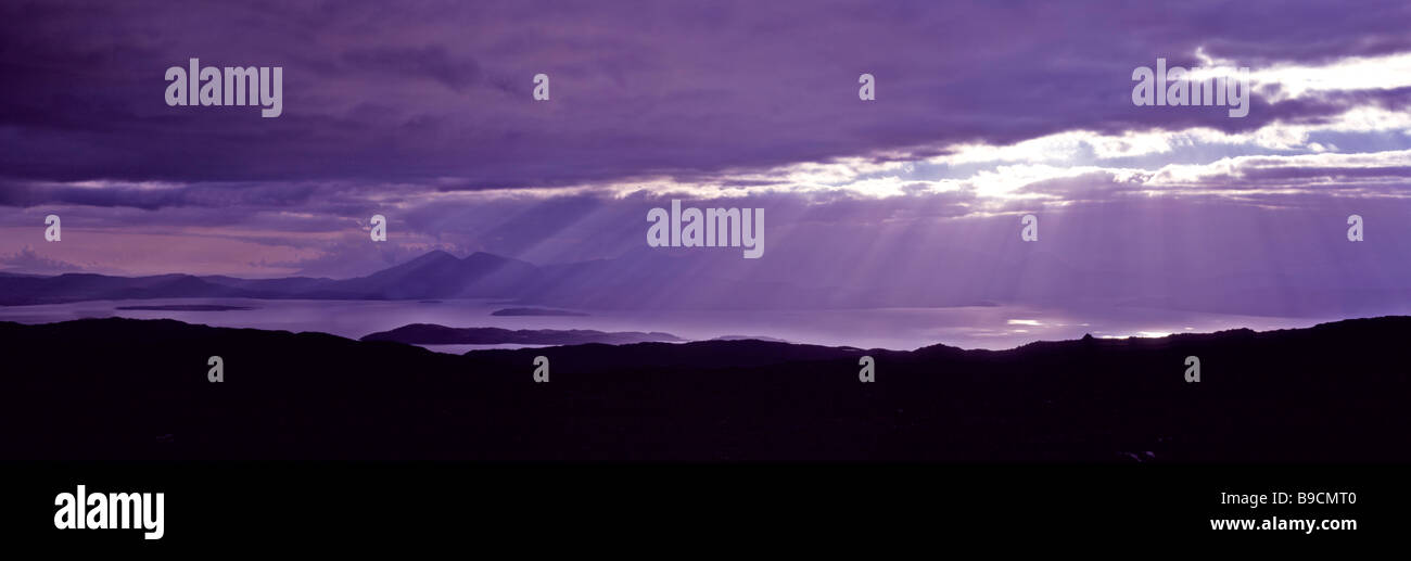 A panorama of the dramatic stormy sunset from Applecross to the Island ...