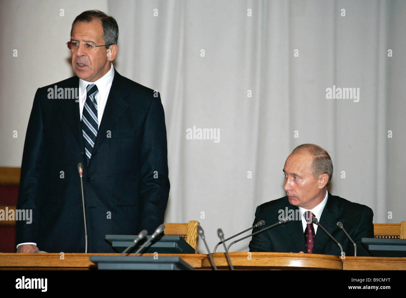 Left to right Foreign Minister Sergei Lavrov and President Vladimir ...