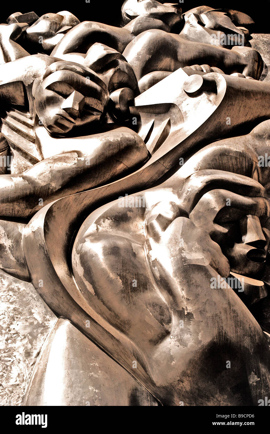 Close up abstract angle of the stainless steel bas-relief at the ...