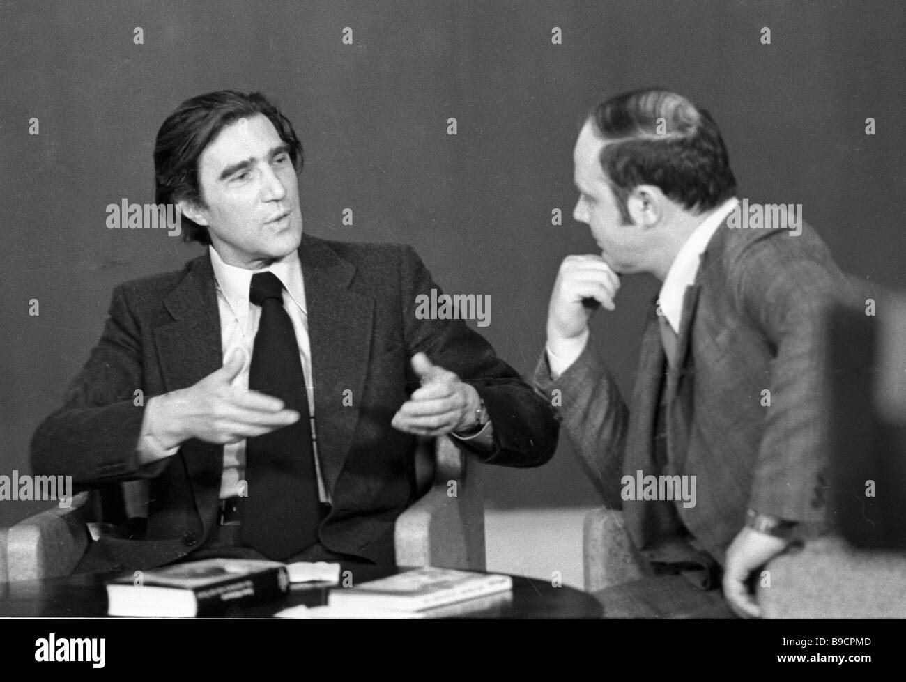 TV presenter Yury Senkevich right talking to Professor Jean Mallory in ...