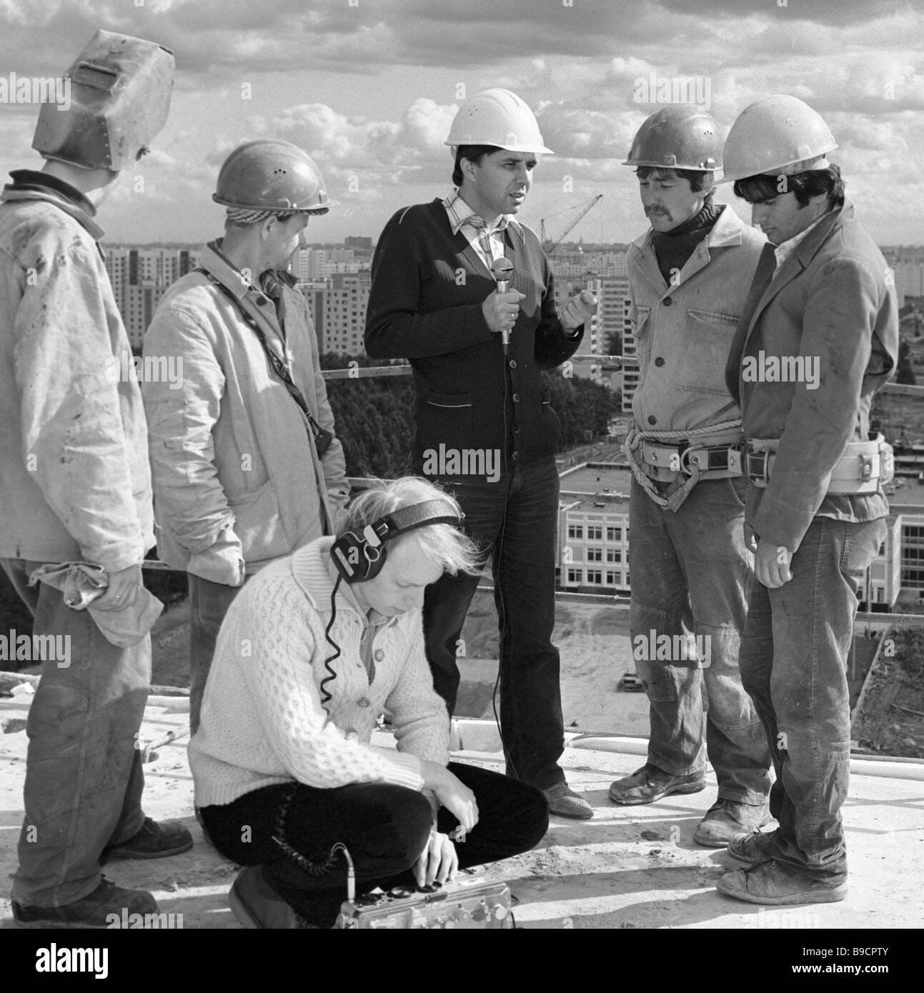 Mayak national radio correspondent Vladimir Nazarov and sound engineer ...