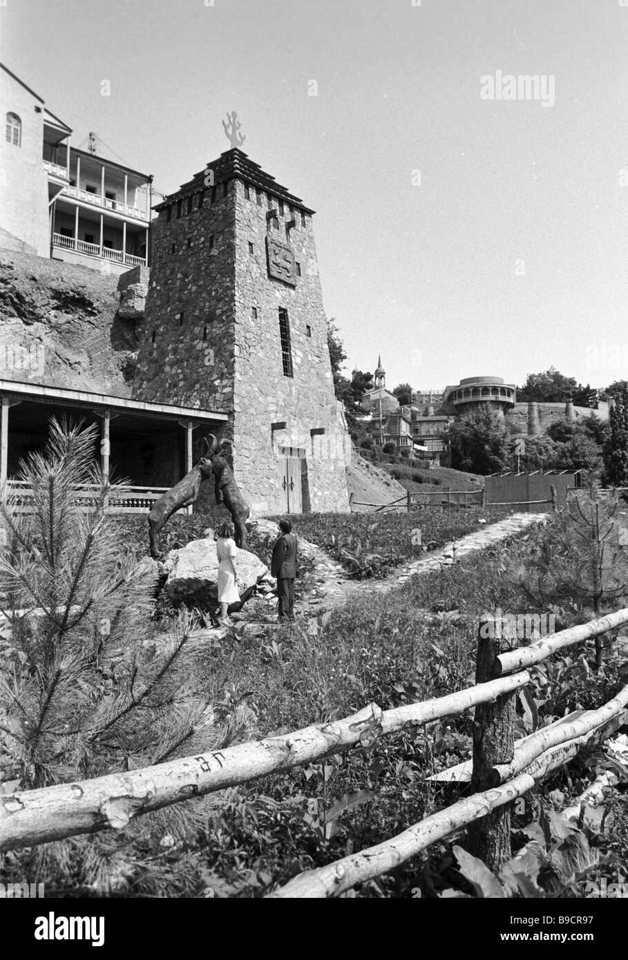 An ancient Ossetian tower that has been moved to downtown Tbilisi from ...