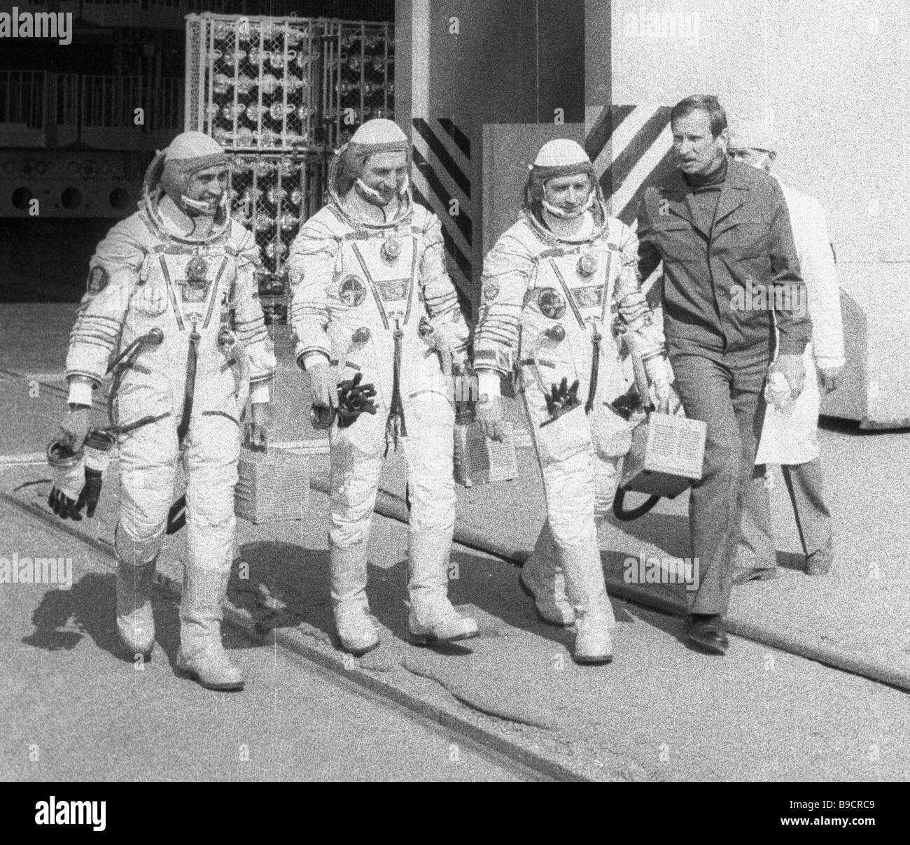 Pilot cosmonauts members of the Soyuz T 11 international space crew ...