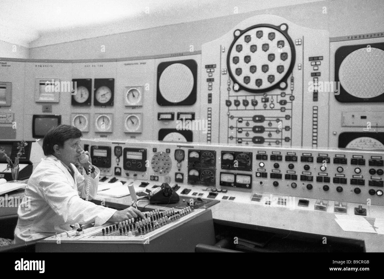 Engineer operator at Obninsk nuclear plant s console Stock Photo - Alamy