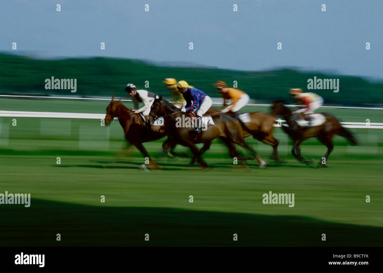 Horses and Jockey group at race meeting Worcester Racecourse England ...
