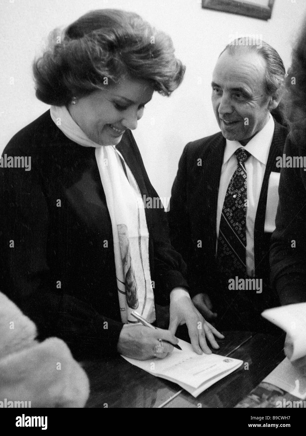 People s Artist of the U S S R Yelena Obraztsova left signs autograph ...