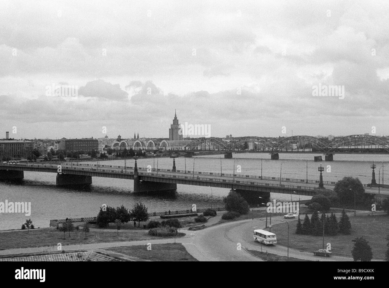 Bridges spanning the Daugava River Stock Photo - Alamy