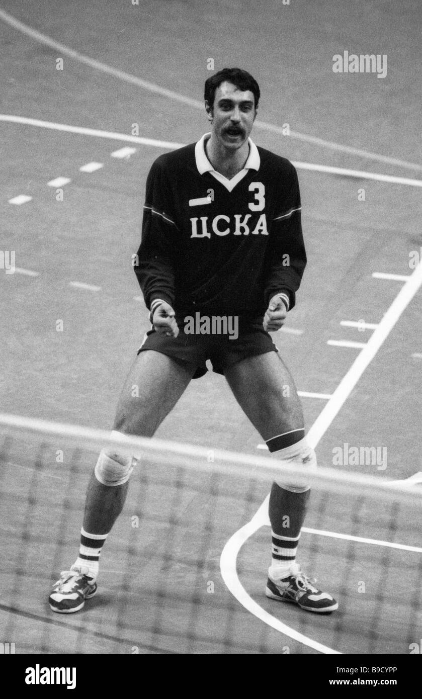The CSKA volleyball team s attacker Alexander Savin ready for the ball ...