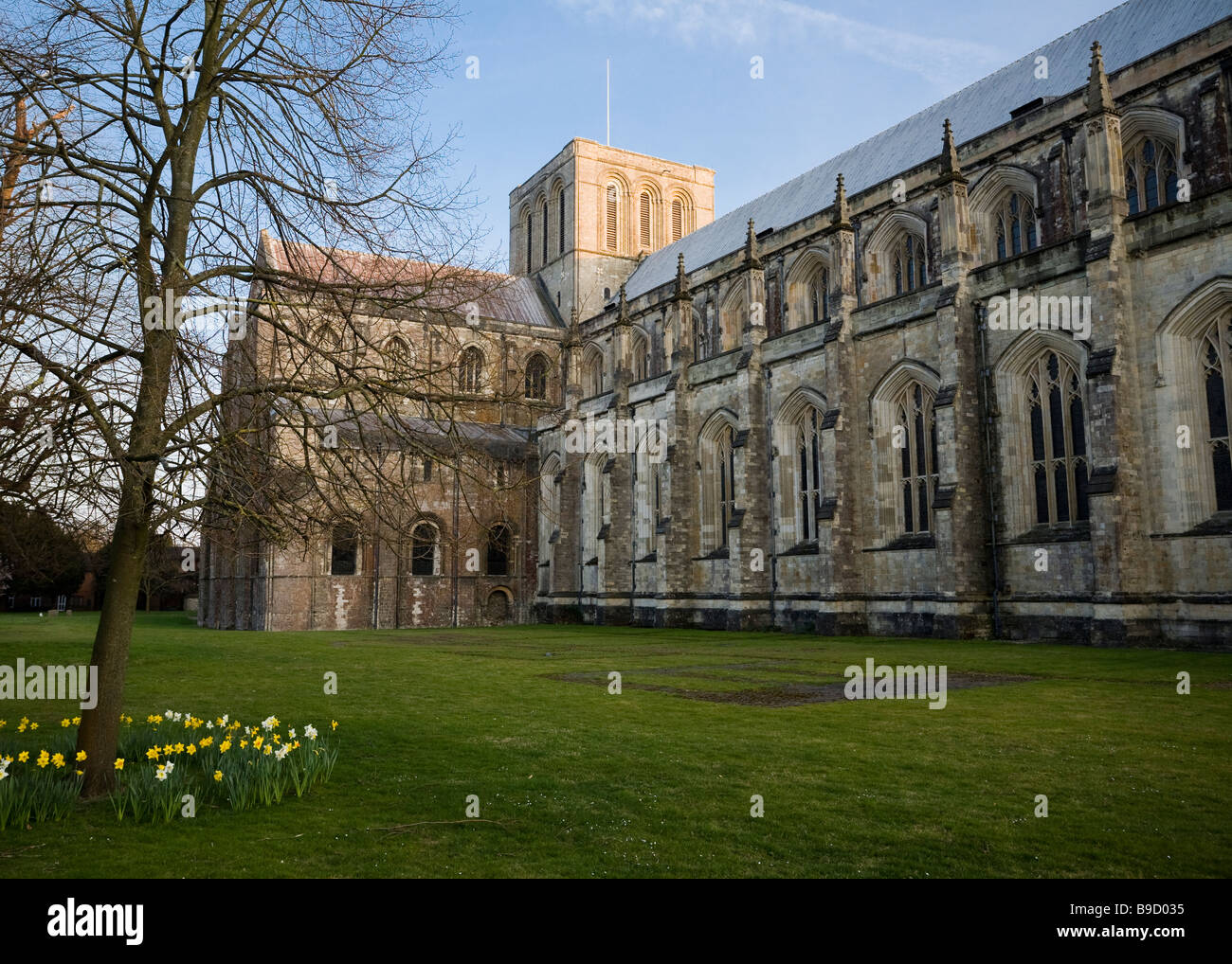 The grounds and tower of Winchester Cathedral Stock Photo - Alamy