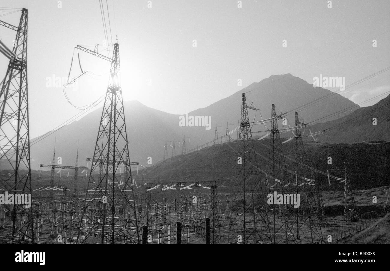 An electrical transmission line in Kyrgyz mountains Stock Photo - Alamy