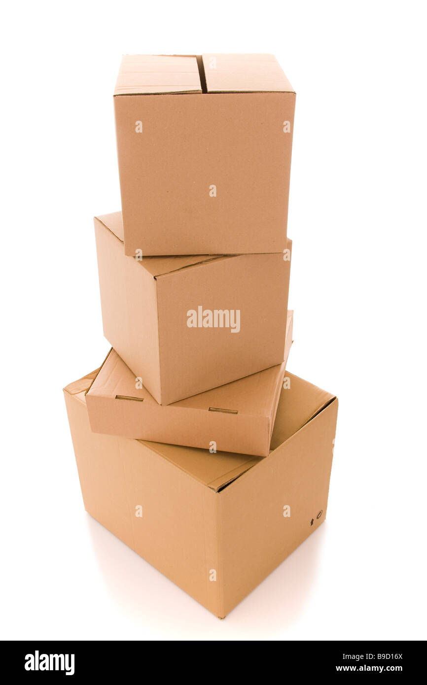 a stack of cardboard box parcels isolated on white Stock Photo - Alamy