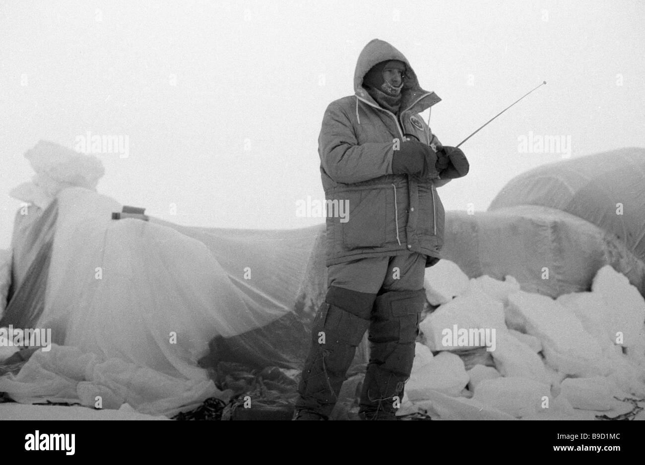 Hero of the Soviet Union Vladimir Titov requests a helicopter through a ...