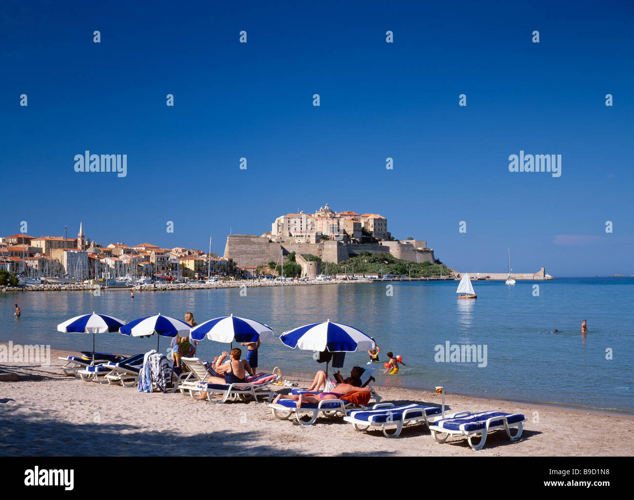 The beach at Calvi, Balagne, Haute Corse, Corsica, France Stock Photo ...