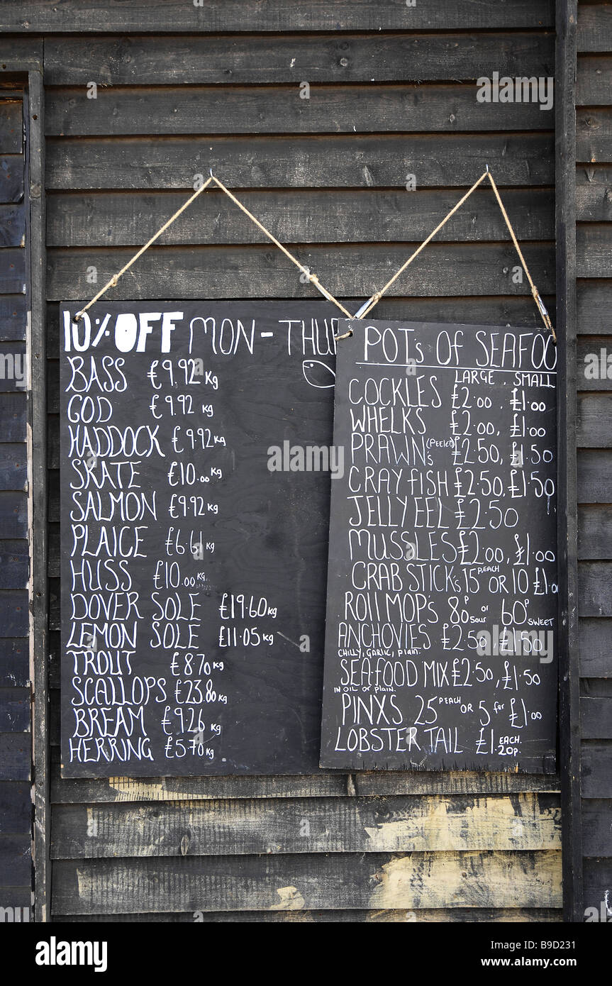 price list of fresh fish outside whitstable fish market Kent uk Stock ...