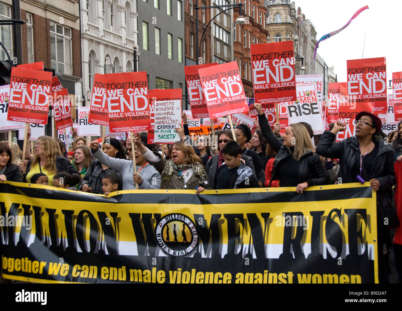 Women's protest through central London against domestic violence Stock ...