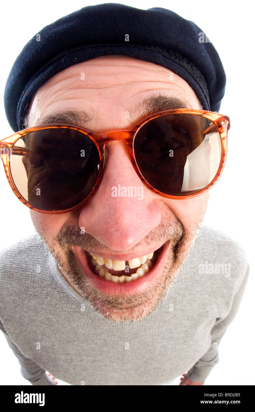 middle age senior man happy smiling wearing artist french hippie beret ...