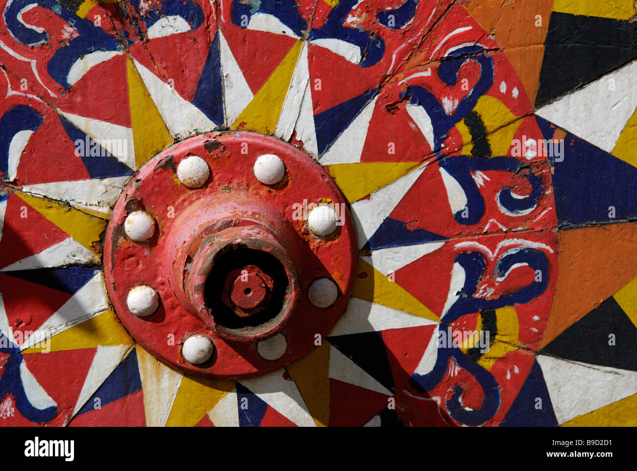 Painted ox cart wheel, Costa Rica Stock Photo - Alamy