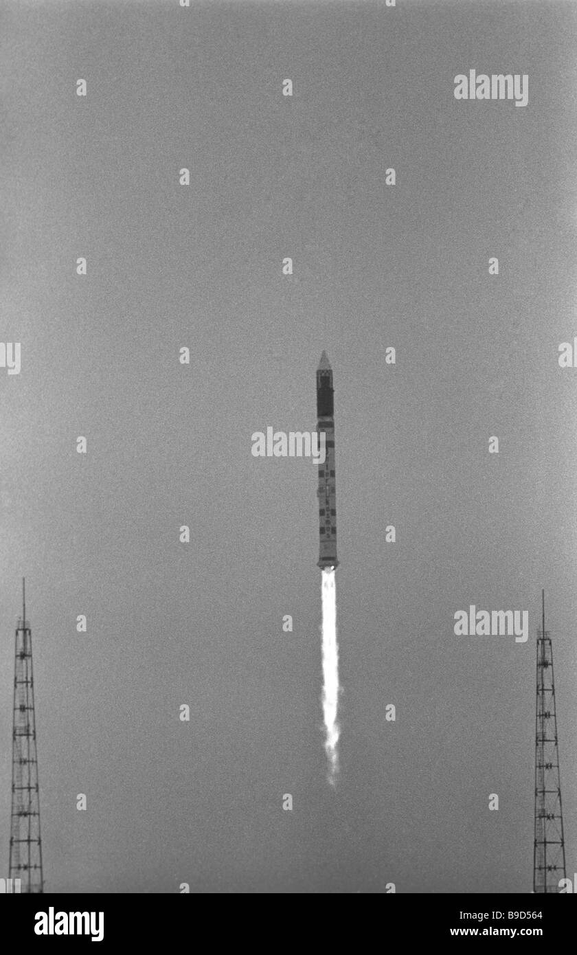 Launching a Soviet Kosmos launch vehicle carrying Indian Bhaskara 2 ...