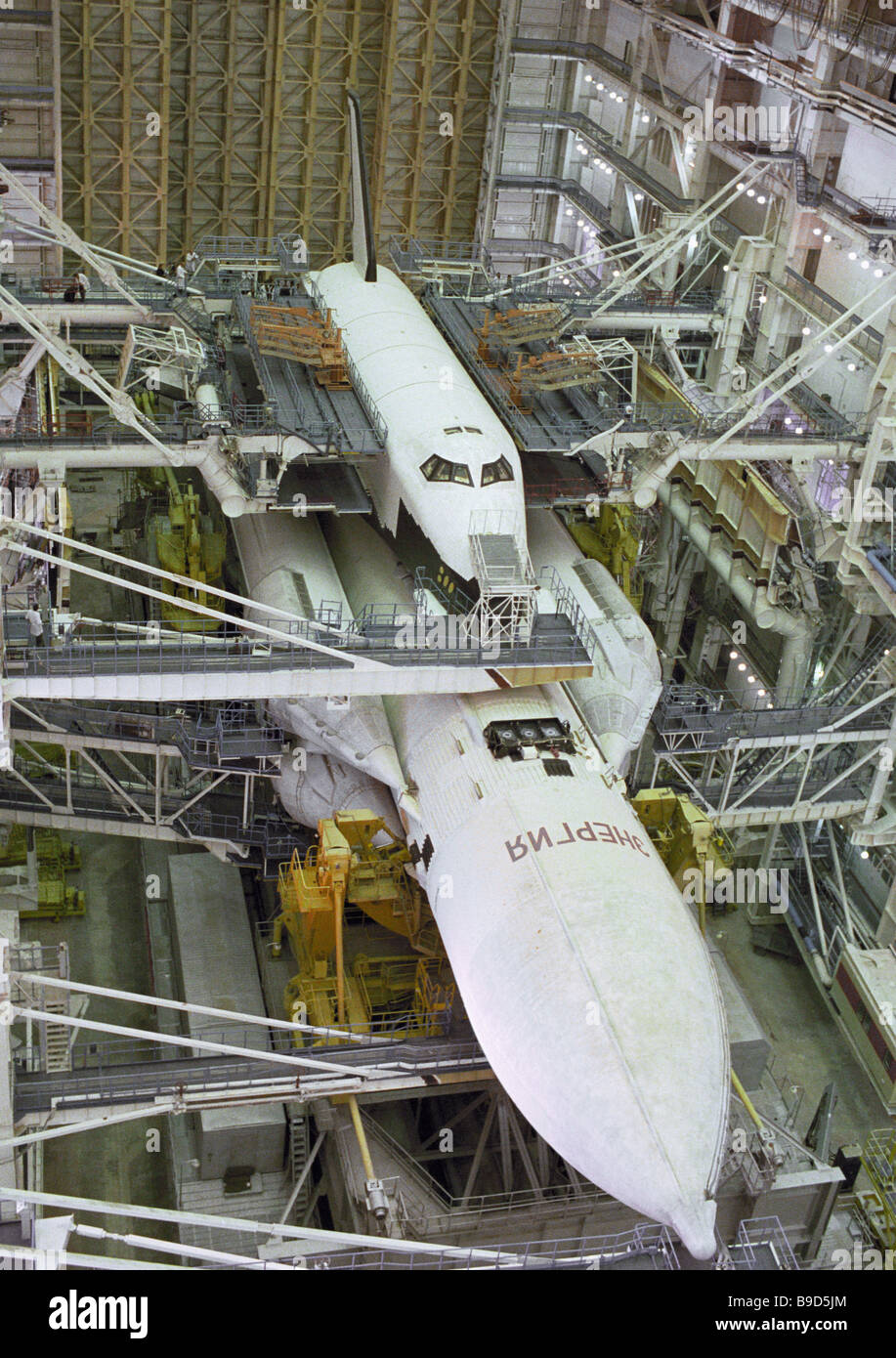 Buran an orbital reusable shuttle being prepared for a test launch ...