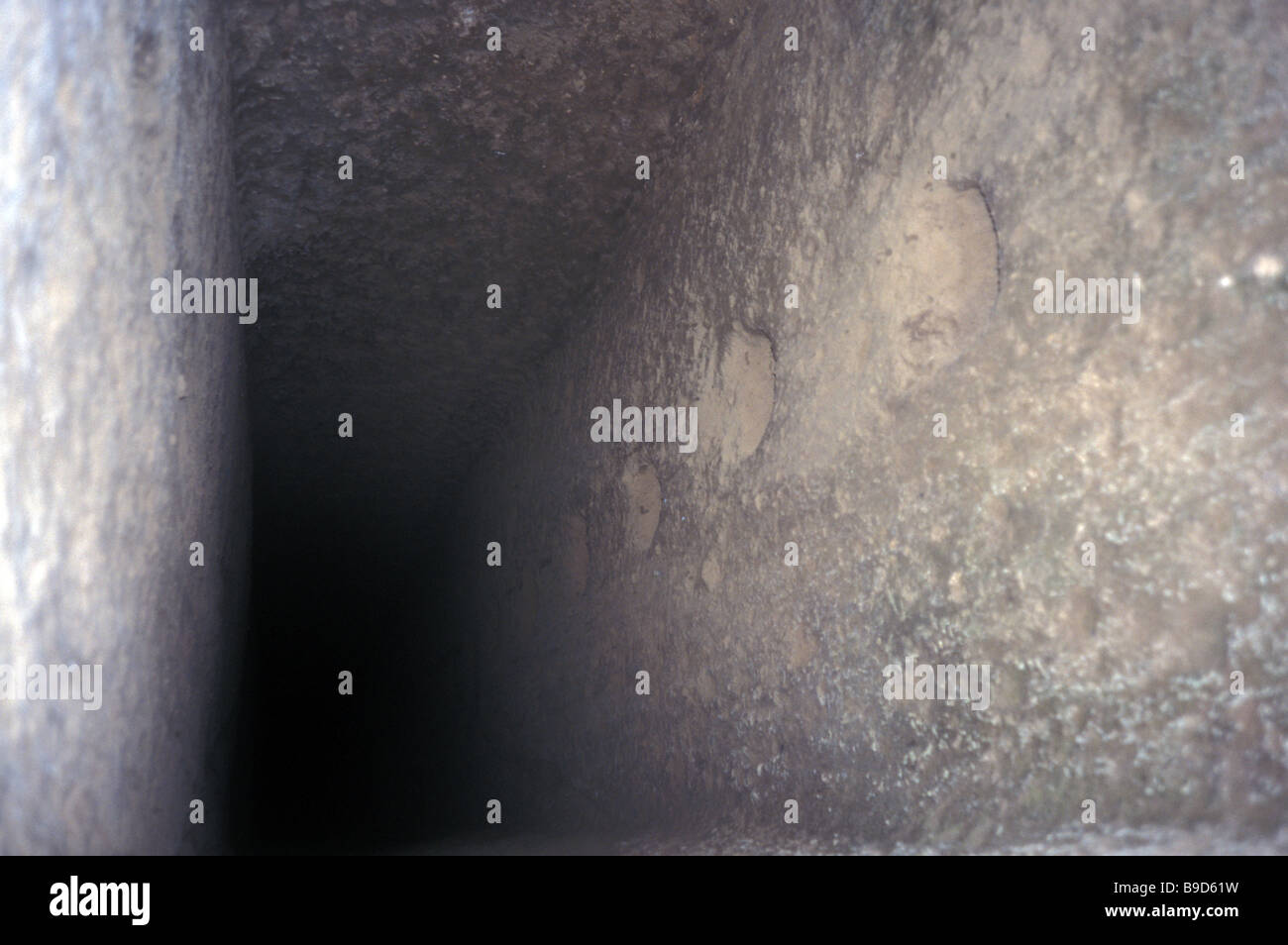 deep well shaft and footholds in underground city Cappadocia Turkey ...