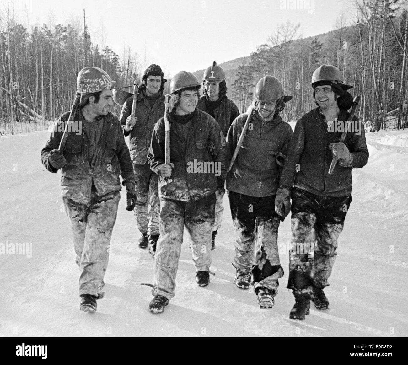 Men from the woodman team working on construction of the Baikal Amur ...