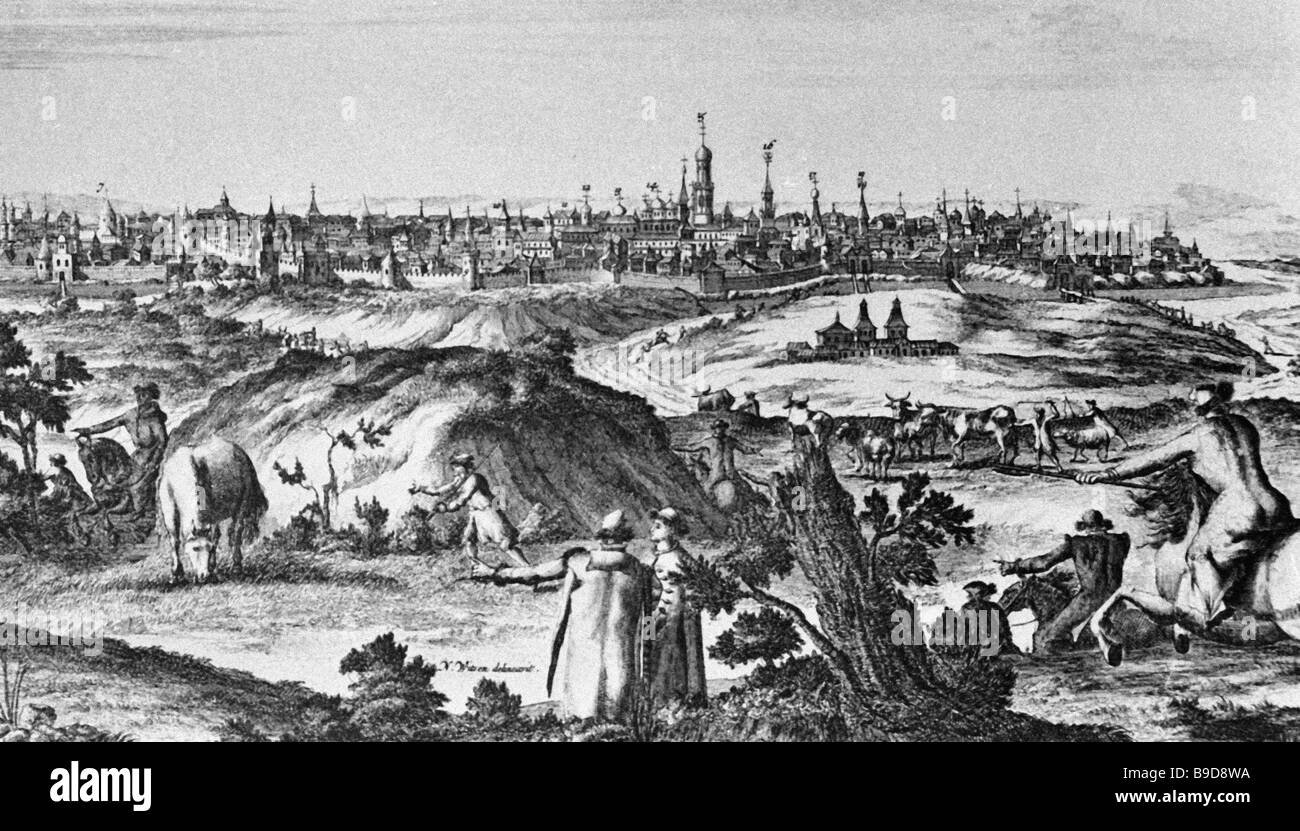 Reproduction of engraving A General View of Moscow based on a 1636 ...