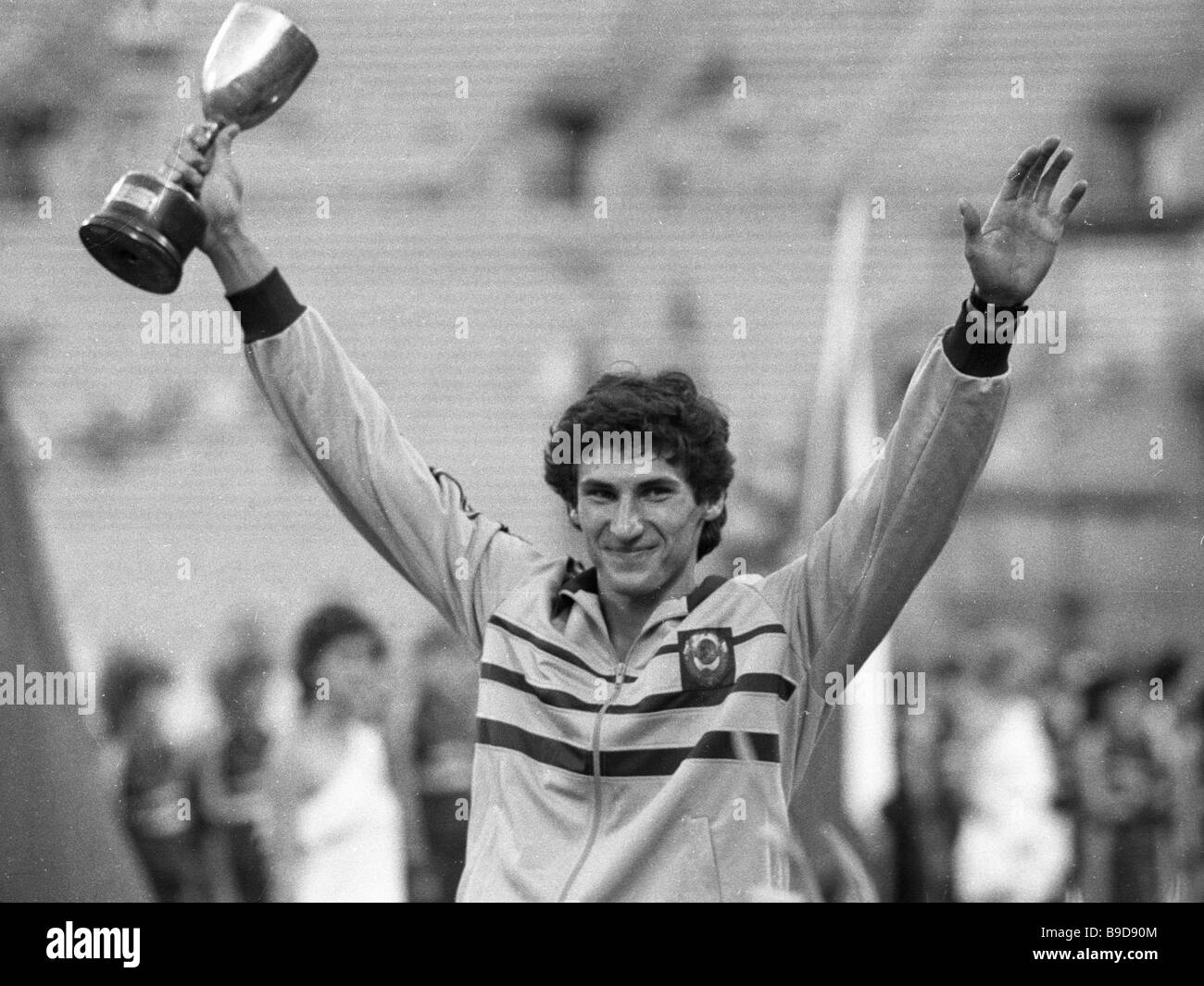 Soviet track and field athletics team captain Oleg Protsenko with the ...