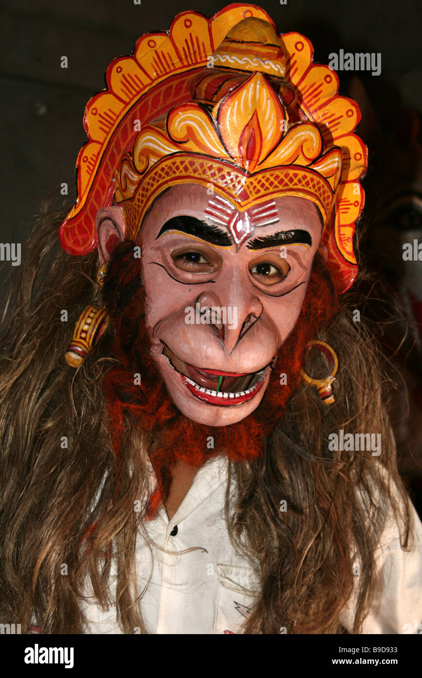 Boy wearing Hanuman Monkey God Mask on Majuli Island, Brahmaputra River ...