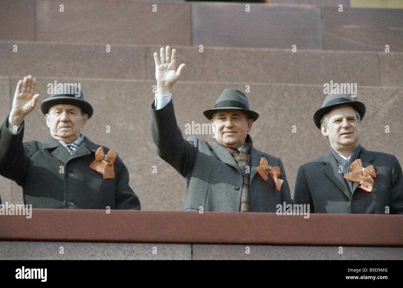 On the rostrum of the Lenin Mausoleum left to right Chairman of the ...